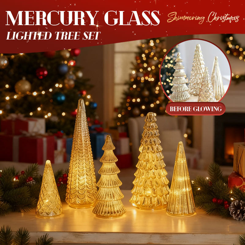 Shimmering Christmas – 5-Piece Crystal Glass Tree Set with Lights ...